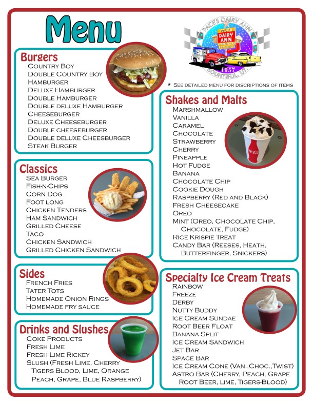 Menu | Pace's Dairy Ann